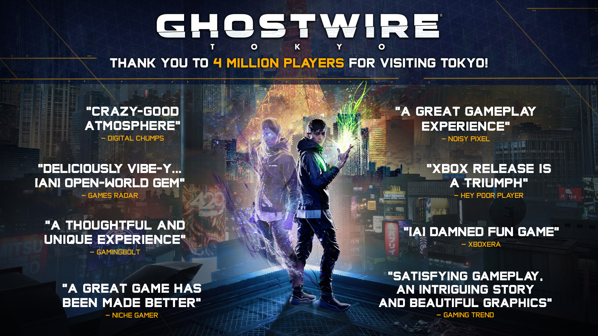 『Ghostwire: Tokyo』プレイ人数が400万を突破！「キャラデザも良いし今後も有料DLC等で拡張していって欲しい。続編にも期待 ...